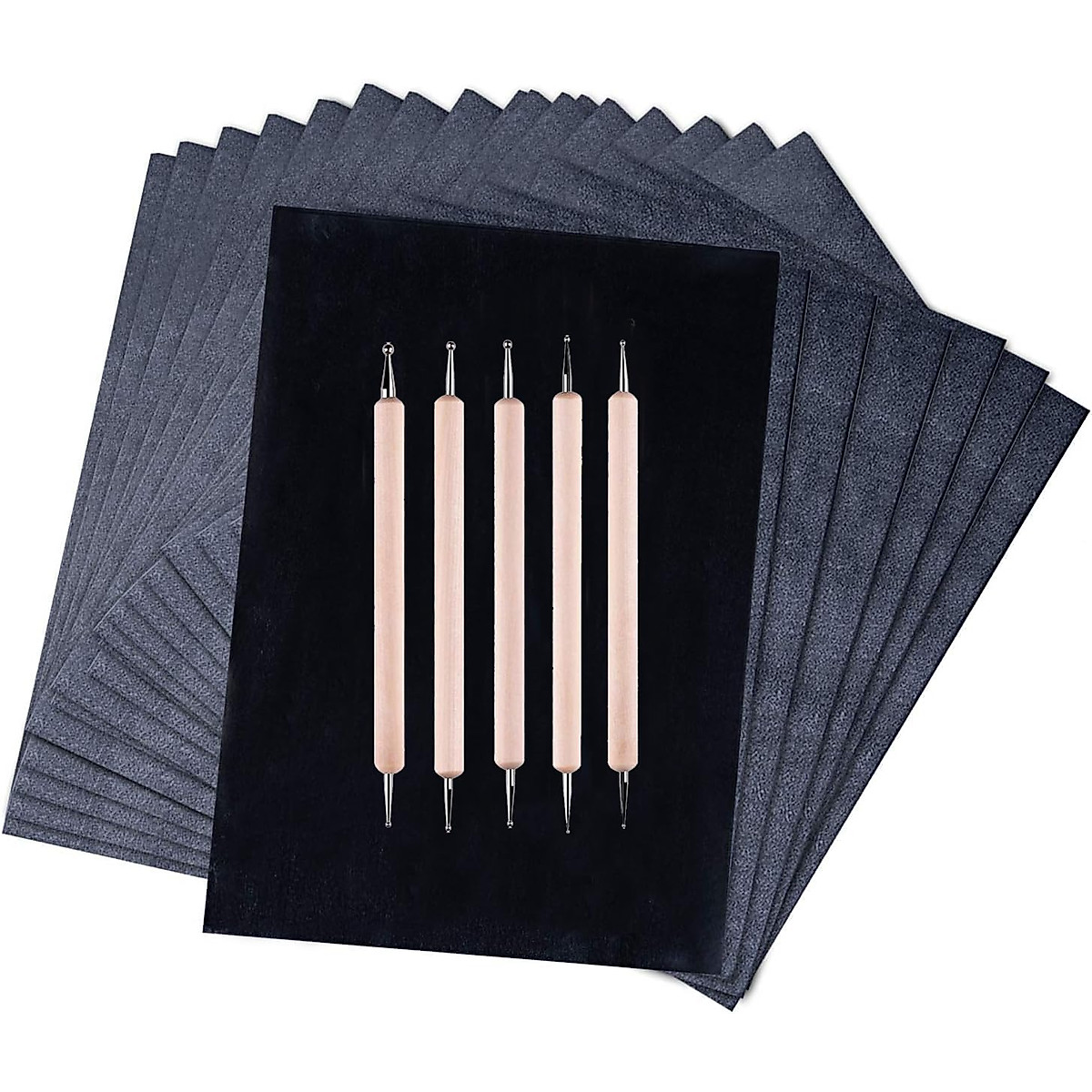 200 Sheets Carbon Paper Graphite Paper Black Carbon Transfer (8.5 x 11.5 inch) Tracing Papers with 5 PCS Embossing Styluses Dotting Tools for Wood Paper Canvas Craft
