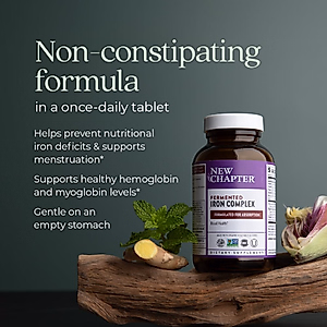 New Chapter Iron Supplement, Whole-Food Fermented Iron Complex Made with Organic Vegetables & Herbs + One Daily Non-Constipating Dose- 60ct, 2 Month Supply