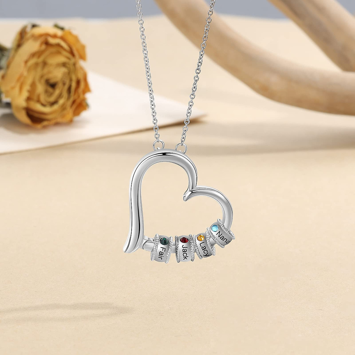 LoraPetid Personalized Heart Mother Necklace with 1-5 Names Custom Birthstone Necklace for Mom Customized Jewelry Gifts for Women Grandma