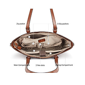 BOSTANTEN Womens Leather Laptop Tote Office Shoulder Handbag Vintage Briefcase 15.6 inch Computer Work Purse Brown