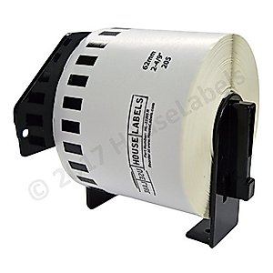 HOUSELABELS Compatible with DK-2205 Replacement Roll for Brother QL Label Printers; Removable Adhesive Continuous Length Labels; 2-4/9" x 100 feet (62mm*30.48m) with 1 Reusable Cartridge - 2 Rolls
