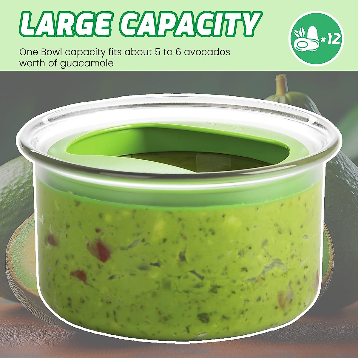 WodGod Guacamole Keeper(2 Pcs), Guacamole Bowls, Avocado Keeper Fresh Guacamole Plastic Kitchen Storage Container with Air Tight Lid, 3-in-1 Avocado Slicer*2 and 2 Cleaning sponges