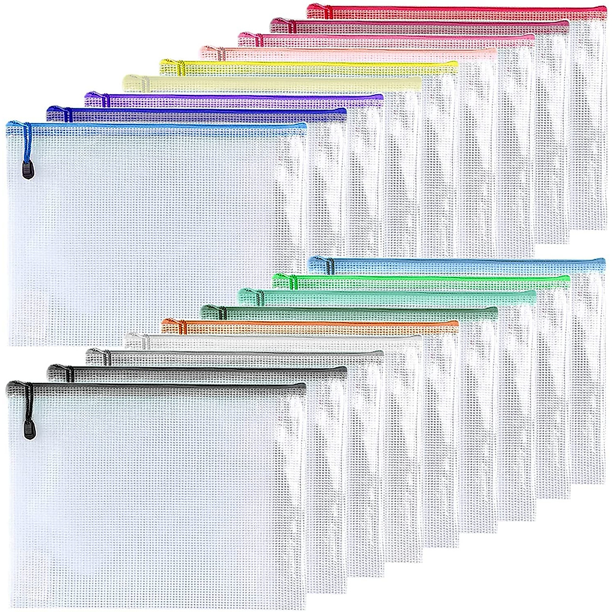 Oaimyy-18 Pcs,3"x 5",Plastic Mesh Zipper Pouch Document Folders Bag Zipper Zip File Folders for Office Supplies, Travel,Organizing Storage (3"x 5" inch, Multicolor)