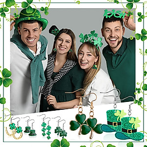 Henoyso 6 Pairs St. Patrick's Day Earrings Acrylic Stud Clover Dangling Earrings Irish Shamrock Dangle Earrings for Women (Clover)
