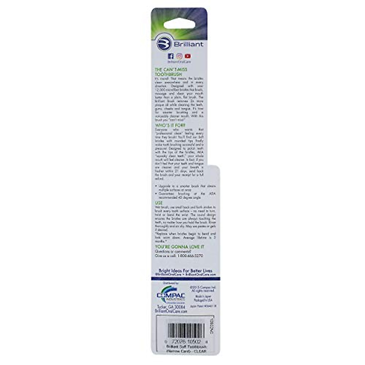 Brilliant Soft Bristle Toothbrush for Adults - Round Brush Head Micro-Fine, Rounded-Tip 360 Degree All Around Bristles, Sensitive Tooth Brush, Oral Hygiene Products, Red, 1 Count