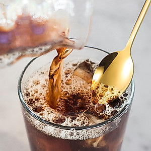 TSWEIHOME 7.7-Inch Gold Iced Tea Spoons Long Handle Stainless Steel, Coffee Stirring Spoons, Long Ice Cream Spoons, Long Handled Teaspoons, Cocktail Stirring Spoons, Dessert Spoons，Set of 4