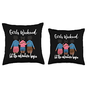 Matching Girls Weekend Getaway Girls Weekend Getaway Black Women African American Throw Pillow, 16x16, Multicolor