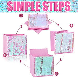 6 Pcs Christmas Foldable Sequin Storage Basket Bin 10 Inch Large Fabric Storage Cubes Storage Bin Closet Bins Christmas Bins Shelf Baskets Kids Toys Organizer Boxes for Christmas Home(Pink)