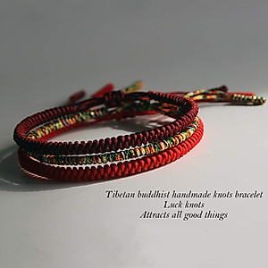 MENGLINA Men Women Chinese Lucky Red String Bracelet Tibetan Buddhist Prayer Handmade Yoga Prayer Rope Mala Bracelet Adjustable Size (Red)