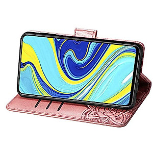 MRSTERUS Leather Case Redmi Note 9S Case Embossed Butterfly Premium PU Leather Folio Magnetic Stand Shockproof Wallet Case Cover with Card Slots for Redmi Note 9 Pro Butterfly Rose Gold SDB