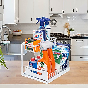 Under Sink Organizers and Storage - Under Sliding Cabinet Basket Organizer Drawer - Makeup Organizer - Kitchen Sink Organizer - Bathroom Organizer - Pull Out Cabinet Organizer (WHİTE)