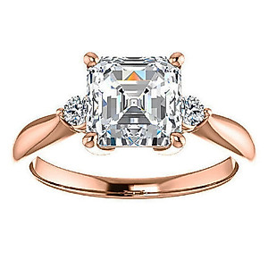Moissanite Handmade Engagement Ring 3 CT Asscher Cut Moissanite Solitaire Wedding Ring for Women VVS Colorless Promise Gifts (925 Silver (Rose Gold Plated))