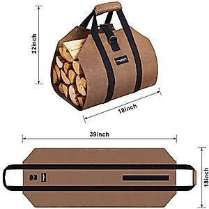AMAGABELI GARDEN & HOME Fireplace Carrier Waxed Canvas Fire Place Sturdy Wood Carring Bag with Handles Security Strap for Camping Indoor Firewood Logs Tote Log Holder Birchwood Stand