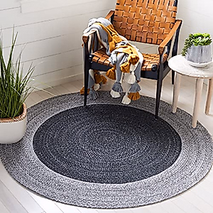 Safavieh Braided Collection Area Rug - 4' Round, Black & Dark Grey, Handmade Country Farmhouse, Ideal for High Traffic Areas in Living Room, Bedroom (BRD803Z)