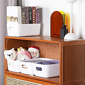 CozyCat Plastic Storage Bins , Pantry Collection & Fridge Organizer Bins, White Multi-Use Boxes, Baskets with Handles, for Bathroom, Restroom and Kitchen (4 pack)