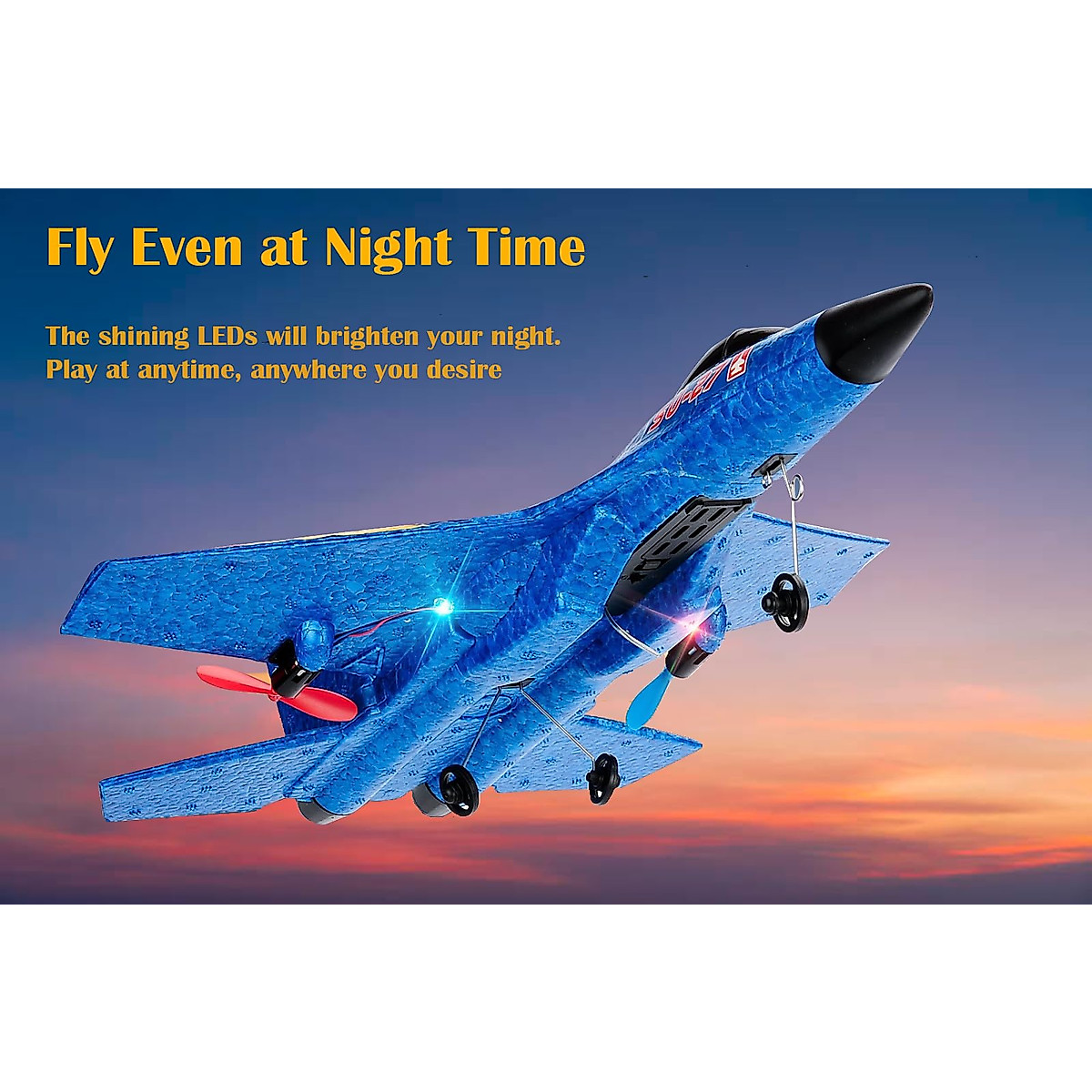Aketoy Remote Control Airplane Easy to Fly Ultra Long Range RC Glider for Kids & Beginners with LEDs (Blue)