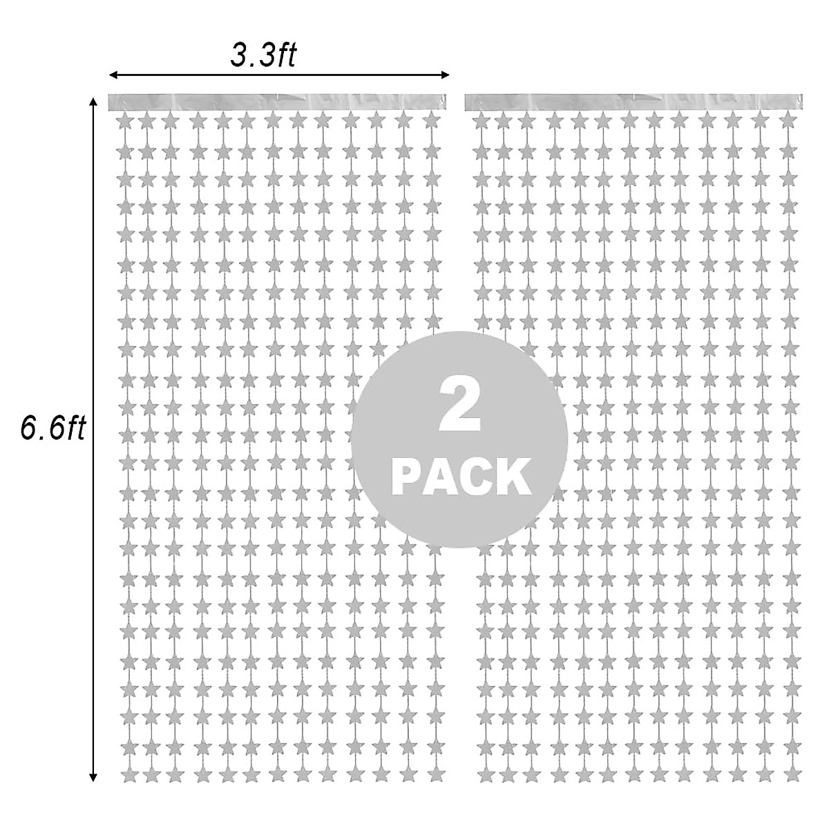 AIBIIN 2 Pack of 3.3x6.6ft Silver Stars Birthday Decorations Star Foil Fringe Curtains Glitter Silver Backdrop Bachelorette Party Decorations Bridal Shower Decor Twinkle Star Birthday Decorations