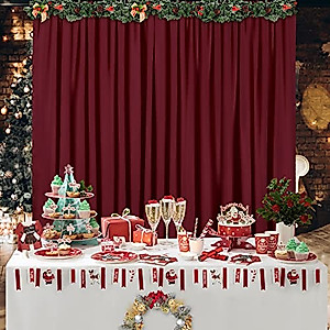 Burgundy Backdrop Curtains Photo Booth Background 2 Panels 5ft x 10ft Polyester Fabric Drapes for Wedding Party Anniversary Ceremony Decorations