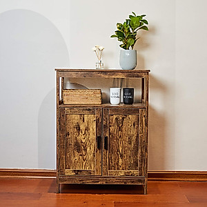 Tianlang Retro Industrial Storage Cabinet, Cupboard with 1 Adjustable Shelf and 2 Doors, Multifunctional Cabinet for Living Room, Kitchen, Enterway, Stable Wood Frame, Retro Brown LJBC002F