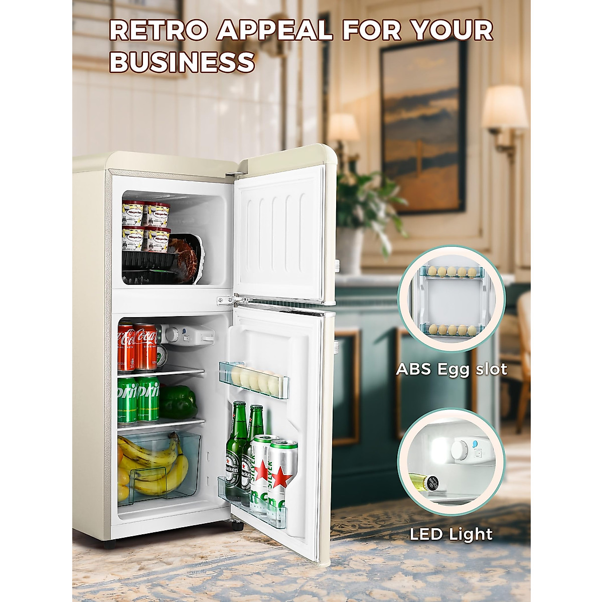 Anypro 3.2 Cu.Ft Fridge with Freezer, 2 Door Retro Refrigerator with 7 Level Thermostat, Adjustable Removable Glass Shelves for Bedroom Office Apartment Dorm Bar, White