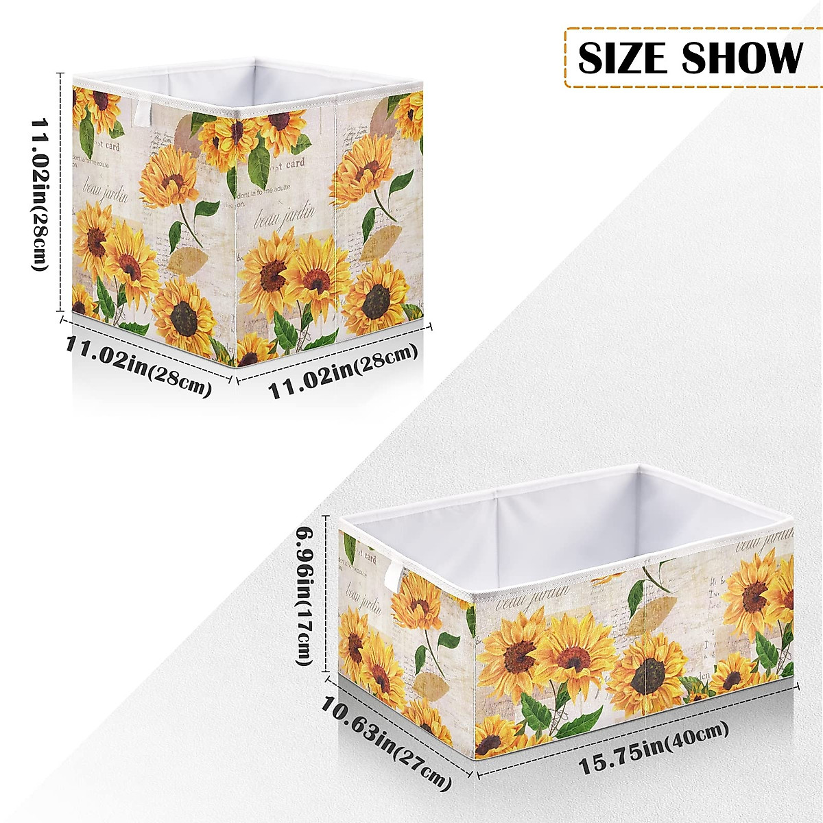 DOMIKING Sunflowers Storage Baskets for Shelves Foldable Collapsible Storage Box Bins with Cubes Toys Closet Organizers for Pantry Clothes Storage Toys, Books, Home, Office,16 x 11inch