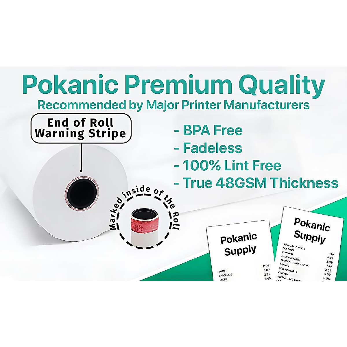 Pokanic 3" x 150' 1 Ply Bond White Paper Rolls Kitchen Receipt POS Cash Register Compatible with Clover Epson SNBC Star Sam4s Ellix Bixolon Impact Printers SP700 ERC30 34 38 TMU200 (10)