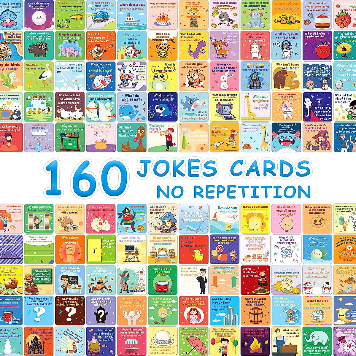 zheyistep 160 Joke Cards for Kids Lunch Box Jokes for Kids, Inspirational Lunch Notes for Boys Girls Students Lunch Notes Jokes Cards with 80 Reward Stickers for Teacher