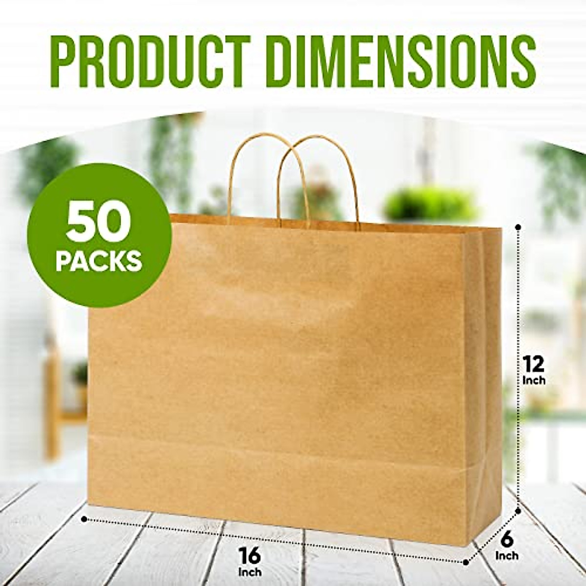 Tobvory Kraft Paper Bags - 50pcs 16x6x12 Inches Brown Paper Bags With Handles Bulk, Large Recycled Paper Bags, Ideal As Shopping Bags, Gift Bags, Retail Bags For Small Business Retail Grocery