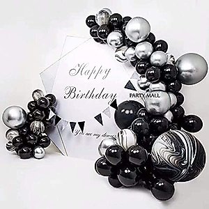 Black And Silver Balloons Garland Arch Kit Black Agate Marble Balloons Decorations For Parties Birthday Baby Shower Graduation | Includes Balloon Dots Balloons Strip Curling Ribbon