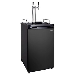 Kegco K199B-2P Kegerator Two Keg Beer Cooler - Premium Double Faucet D System Kit - Black Door