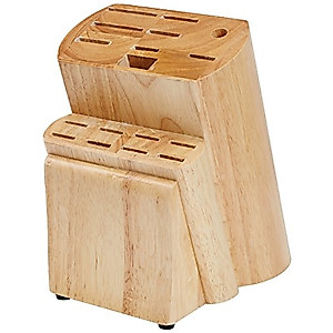 Amazon Basics 18-Piece Premium Kitchen Knife Block Set, High-Carbon Stainless Steel Blades with Pine Wood Knife Block