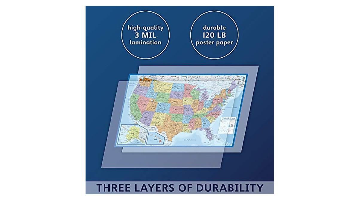 Get an Updated Laminated USA Wall Map - 18"x29" - Made in USA