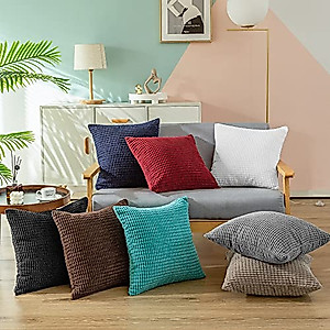 CaliTime Pack of 2 Comfy Throw Pillow Covers Cases for Couch Sofa Bed Decoration Comfortable Supersoft Corduroy Corn Striped Both Sides 18 X 18 Inches Coffee