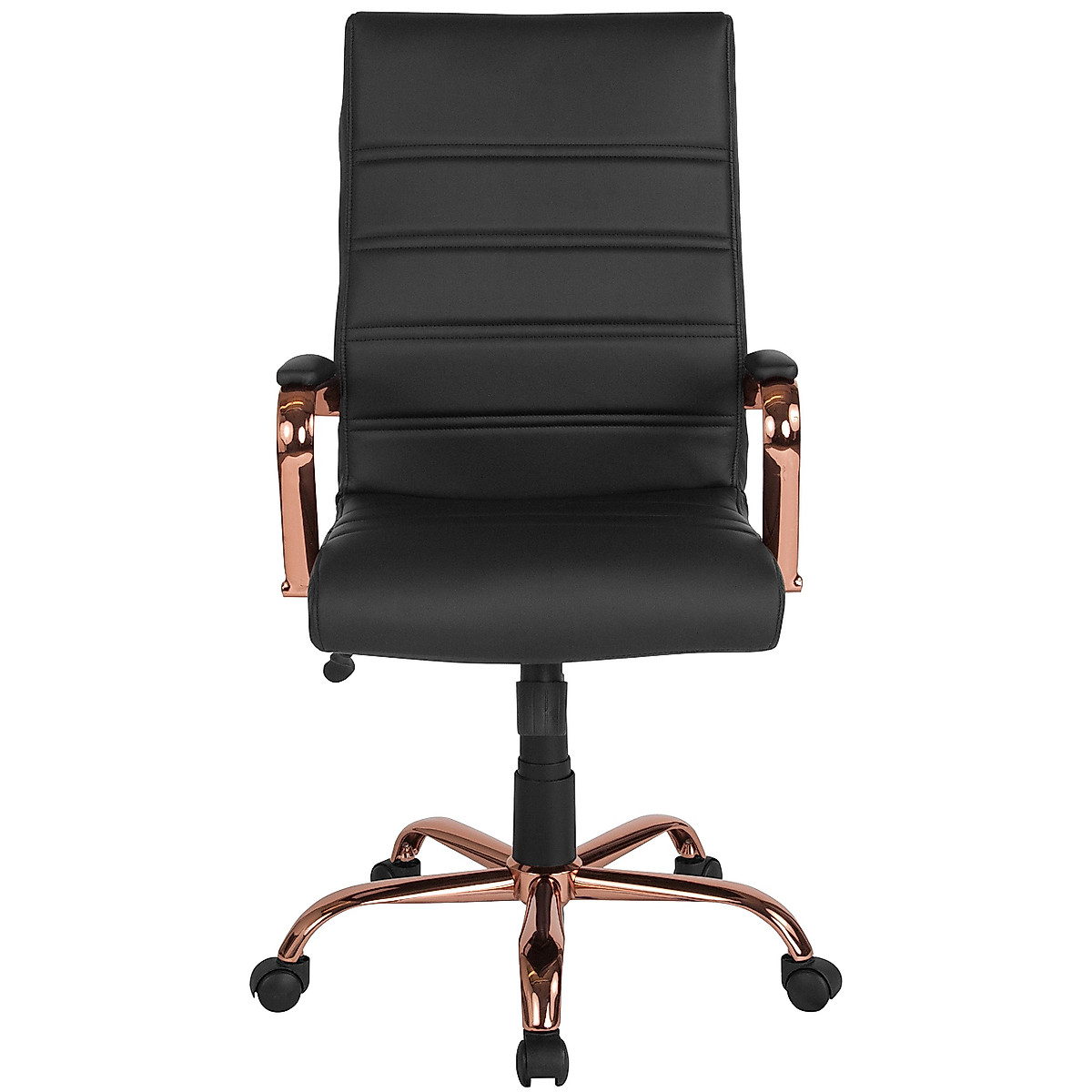 BizChair High Back Desk Chair - Black LeatherSoft Executive Swivel Office Chair with Rose Gold Frame - Swivel Arm Chair