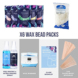 Bella Verde Waxing Kit - Home Wax Kit for Women and Men - Wax Warmer - 6 Packs of Wax Beads - Wax Pot - Pre & Post Wax Spray 20 Wood Sticks - Hard Wax Beans for Brazilian Body Legs Eyebrows Face Lips