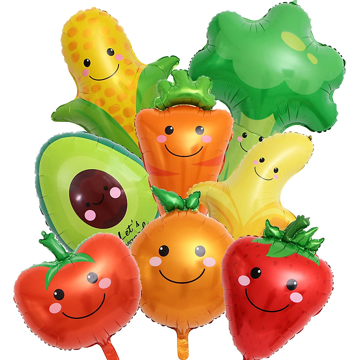 8Pcs Vegetable Fruit Foil Balloons Corn Carrot Orange Tomato Broccoli Strawberry Banana Orange Avocado Mylar Foil Balloons Party Decortions for Birthday Baby Shower