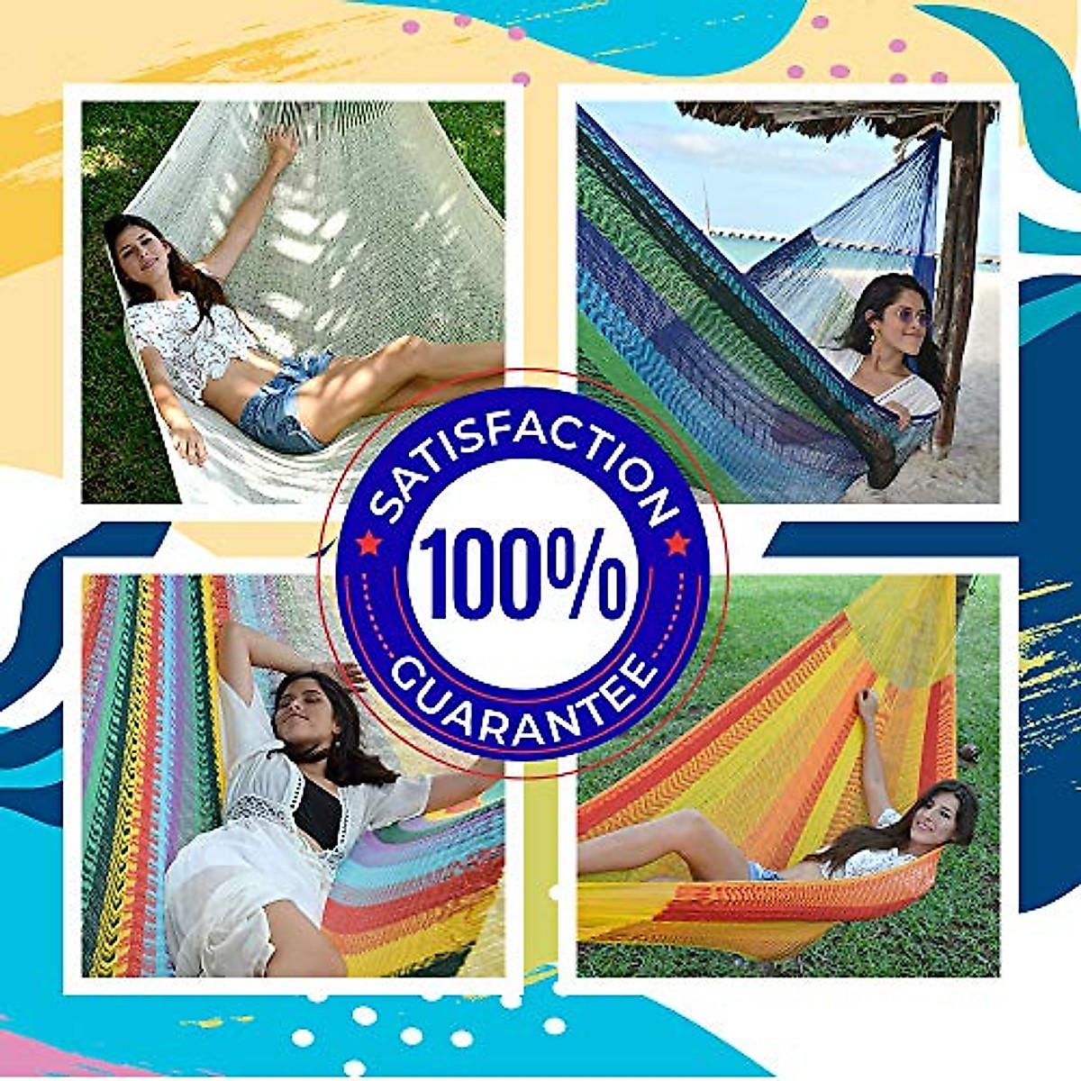 Handmade Hammocks - Handmade Yucatan Hammock - Artisan Crafted in Central America - Fits Most 12 Ft. - 13 Ft. Stands - Carries Up to 330 Lbs. - Single Size