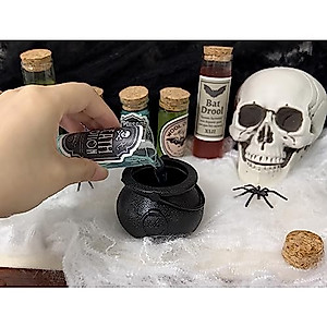 65Pcs Halloween Potion Bottles Set for Halloween Party - 12Pcs Mini Potion Vials, 50Pcs Halloween Stickers, 3Pcs Witch Cauldron - Witch Brew Halloween Party Favor, Halloween Home Kitchen Decoration