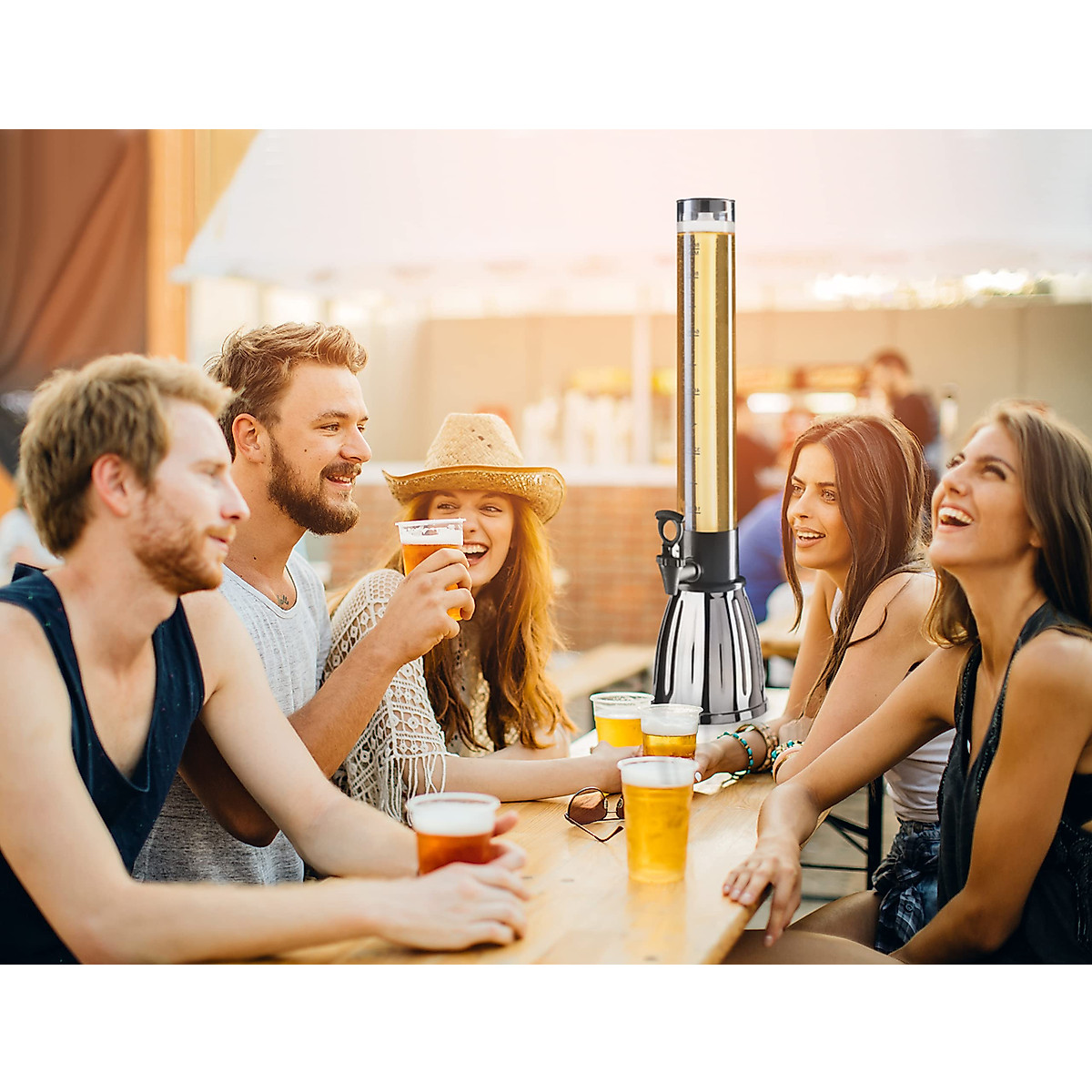 OGGI Beer Tower 3L/100oz - Beverage Dispenser with Spigot & Ice Tube, Margarita Tower, Mimosa Tower, Perfect Drink Dispensers for Parties, Drink Tower, Holds 6 Pints of Beer – Stainless