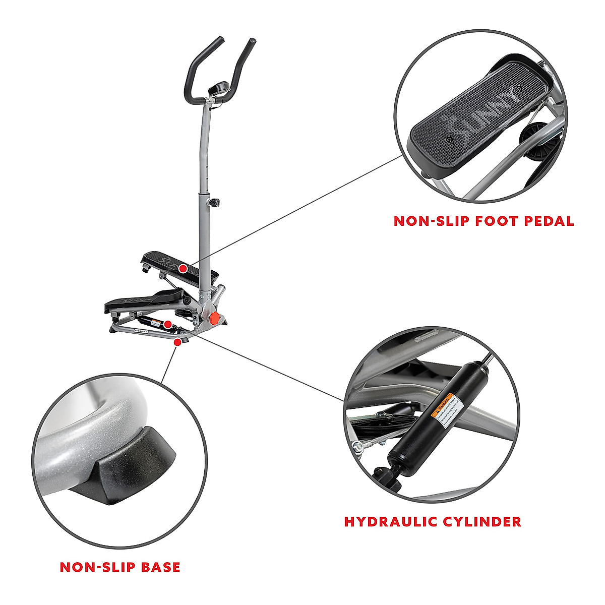 Sunny Health & Fitness Stair Twist Steppers for Exercise at Home Machine with Handlebar Mini Side to Side Stepper Climber - SF-S020027