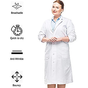 TALVANIA Lab Coat Women White Long Sleeve Uniform Lab Coats Cotton Laboratory Doctor Nurse Coat (X-Large)
