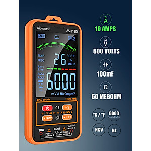 Aicevoos AS-118D Smart Digital Multimeter Auto-Ranging Voltmeter Electrical Tester Measures Voltage Current Capacitance Resistance Continuity Duty-Cycle Temperature Frequency