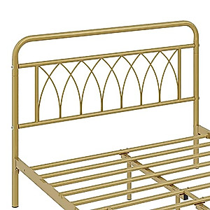 Topeakmart Metal Full Bed Frame Platform Bed with Petal Accented Headboard and Footboard, Ample Under-Bed Storage, Heavy Duty Steel Slat Support, No Box Spring Needed, Antique Gold