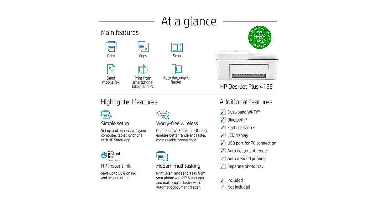 HP DeskJet Plus 4155: Wireless All-in-One Printer | Mobile Print
