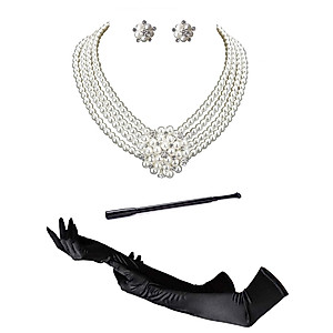 Zivyes Audrey Hepburn Holly Golightly Breakfast at Tiffanys Costume Accessory Necklace Gloves Holder