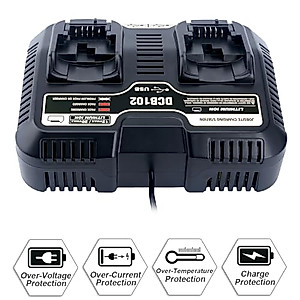 Elefly 20V Dual Charger DCB102 Replacement for De-Walt Charger Station DCB112 DCB115 DCB107 DCB104, Compatible with De-Walt 12V 20V Lithium Battery DCB206 DCB203 DCB204 DCB609 DCB120 DCB124