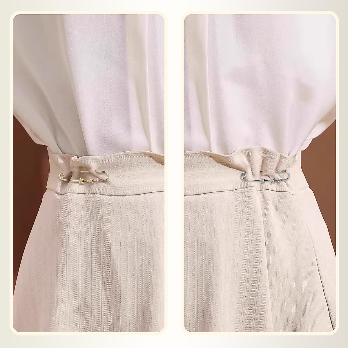 10 Set Pant Waist Tightener Star Buttons Pins for Loose Jeans Reusable Waist Cincher Clip Metal Star Brooch for Clothing Dresses Skirts No Sewing Decoration Accessories