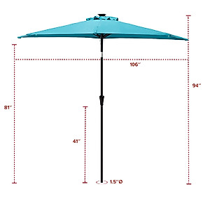 FLAME&SHADE 9 ft Half Round Solar Powered Outdoor Market Patio Table Umbrella for Wall Balcony with LED Lights and Tilt, Aqua Blue