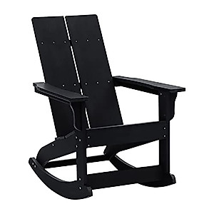 EMMA + OLIVER Harmon Modern All-Weather Black Poly Resin Adirondack Rocking Chair for Indoor/Outdoor Use