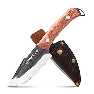 ZHANG XIAO QUAN SINCE 1628 Butcher Knife with Sheath, 8 inch Viking Boning Knife High Carbon Steels Hunting Knife For Outdoor Camping BBQ(B)